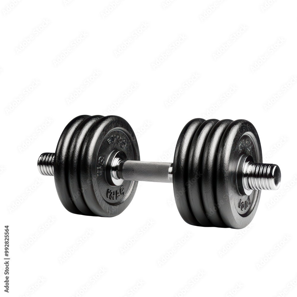Black Adjustable Dumbbell with Multiple Weight Plates on Transparent ...