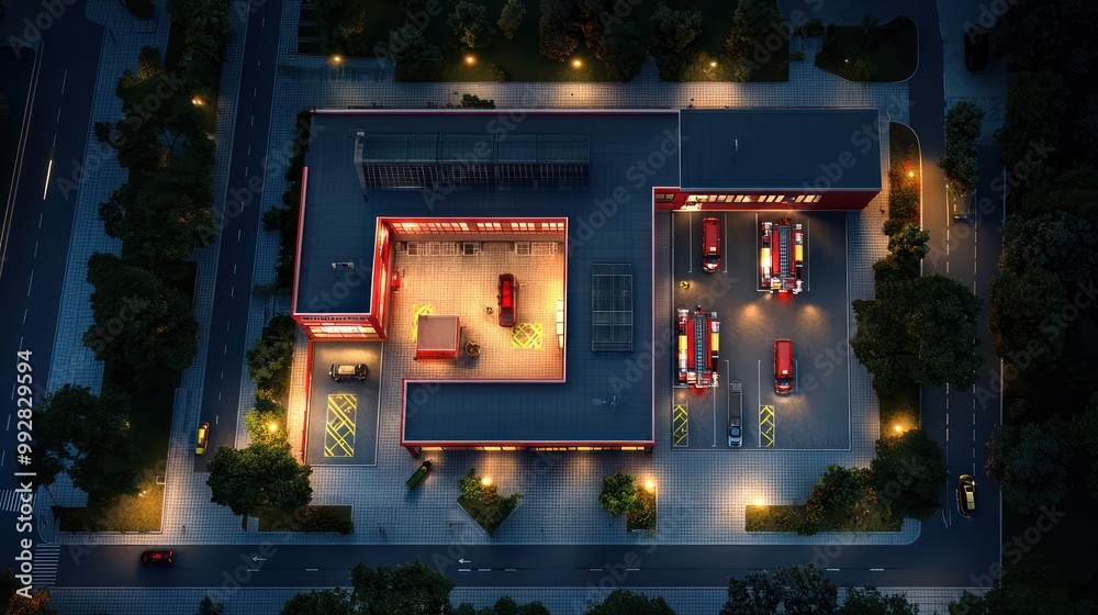 Architectural plan of a high-tech fire station, including advanced ...