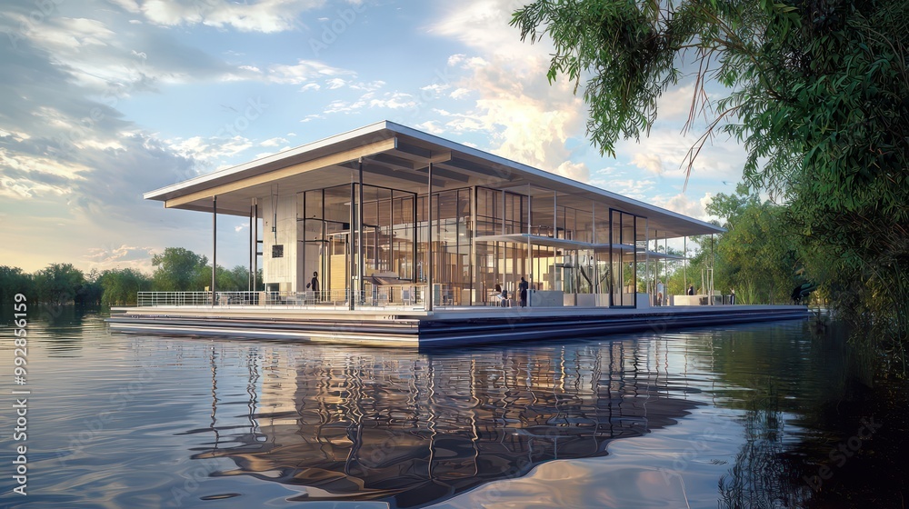 Blueprint of a floating community center, designed for flood-prone ...