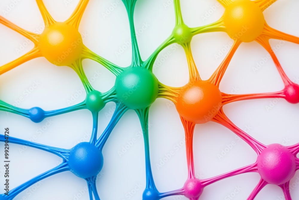 Colorful, rainbow-colored, squiggly, and twisted nerve cell. The cell ...