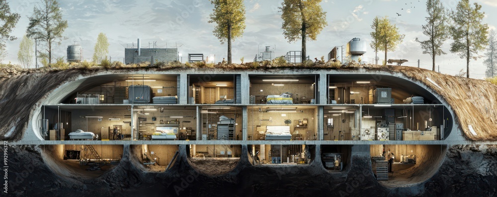 Technical drawing for an underground bunker complex, designed for ...