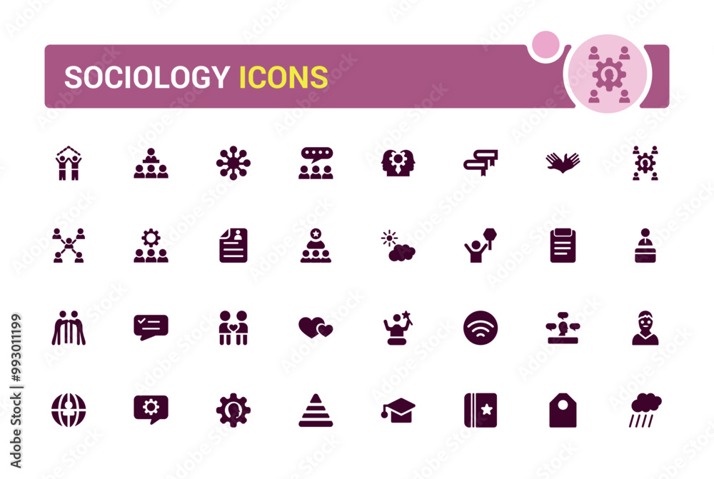 Sociology filled icons set. Solid set of social, society related vector ...