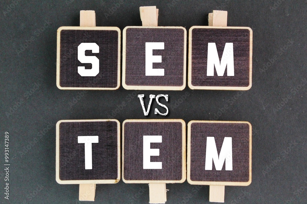 squares with letters SEM vs TEM. Transmission Electron Microscopy vs ...