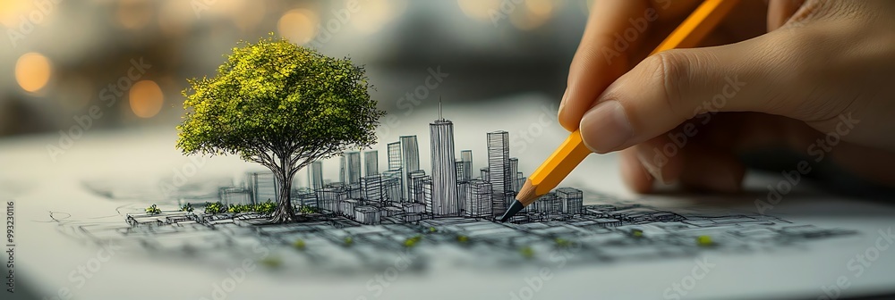 Sustainable City Sketch Illustration - Drawing a Green Future With ...