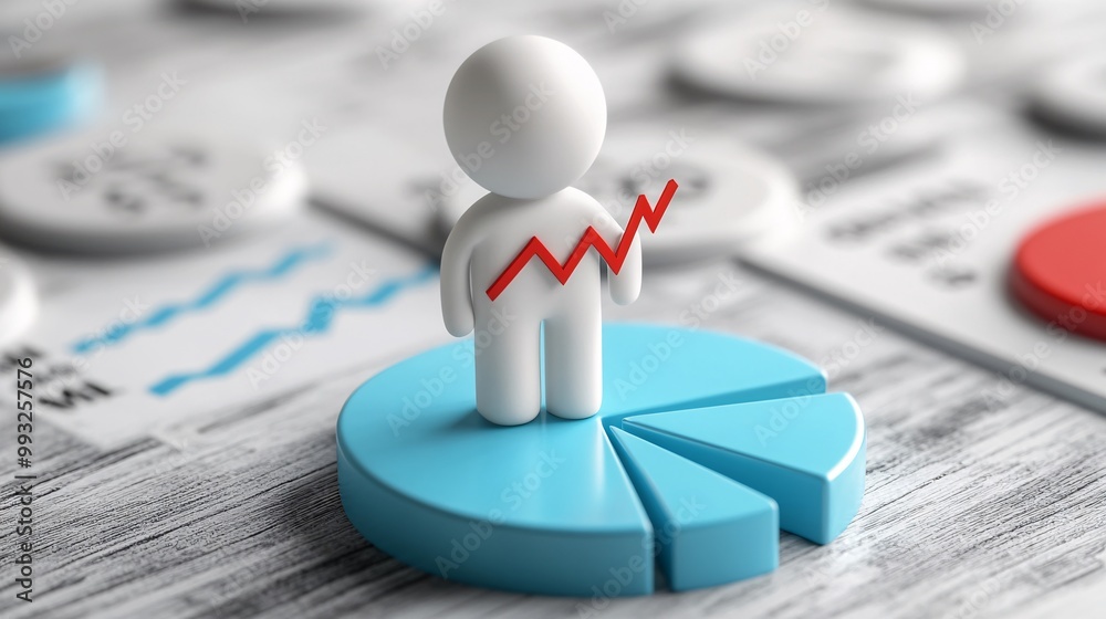 A single 3D-render cartoon figure using both hands to pull the stock ...