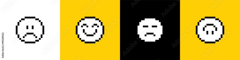 Vector de Stock Sad, cry, smile face. Emoji pixelated icons. Various ...