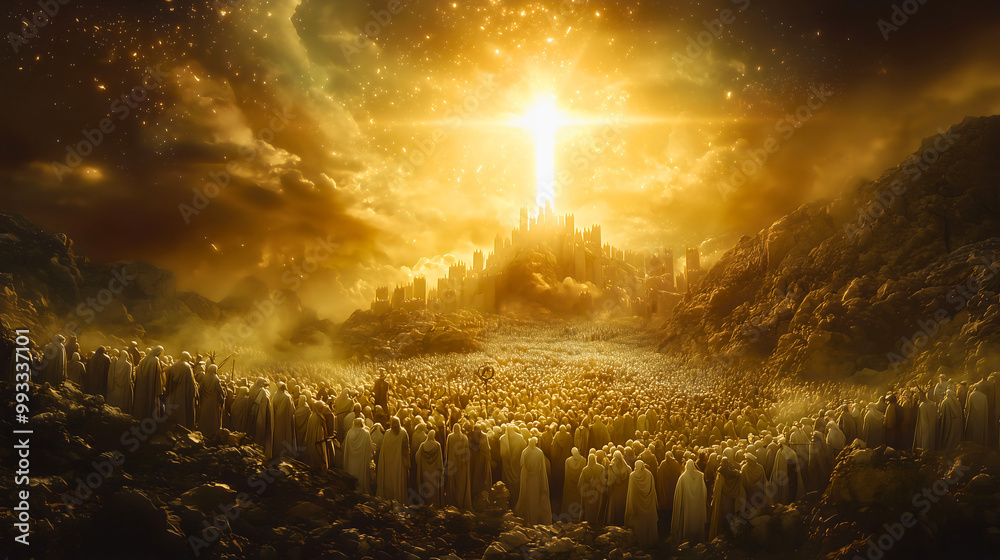 From the heavens descends the New Jerusalem made of gold, descend of ...