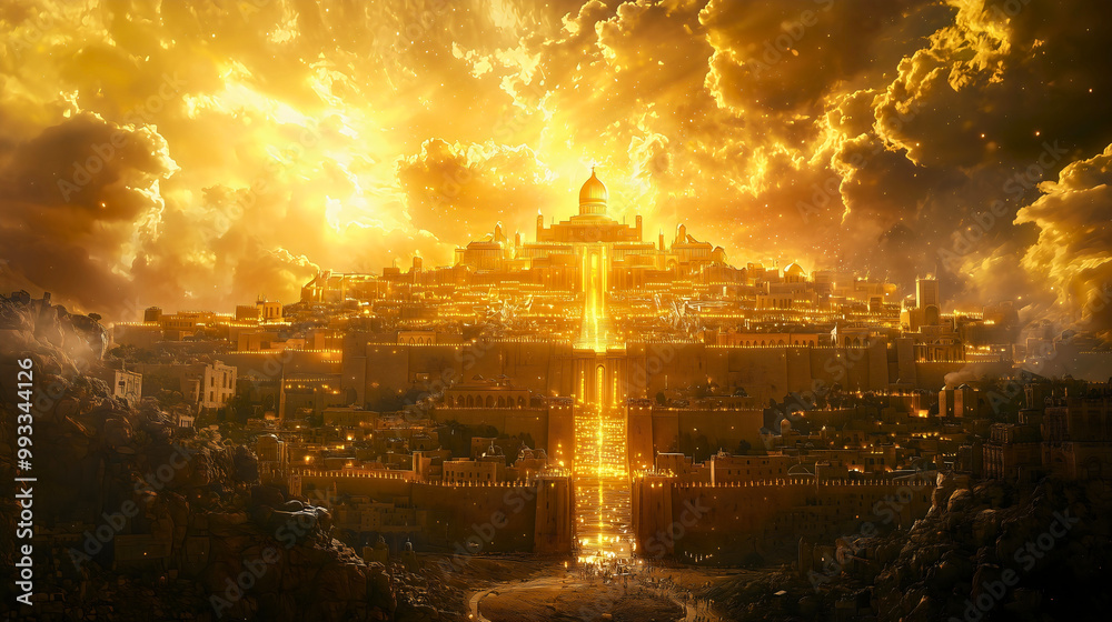 From the heavens descends the New Jerusalem made of gold, descend of ...