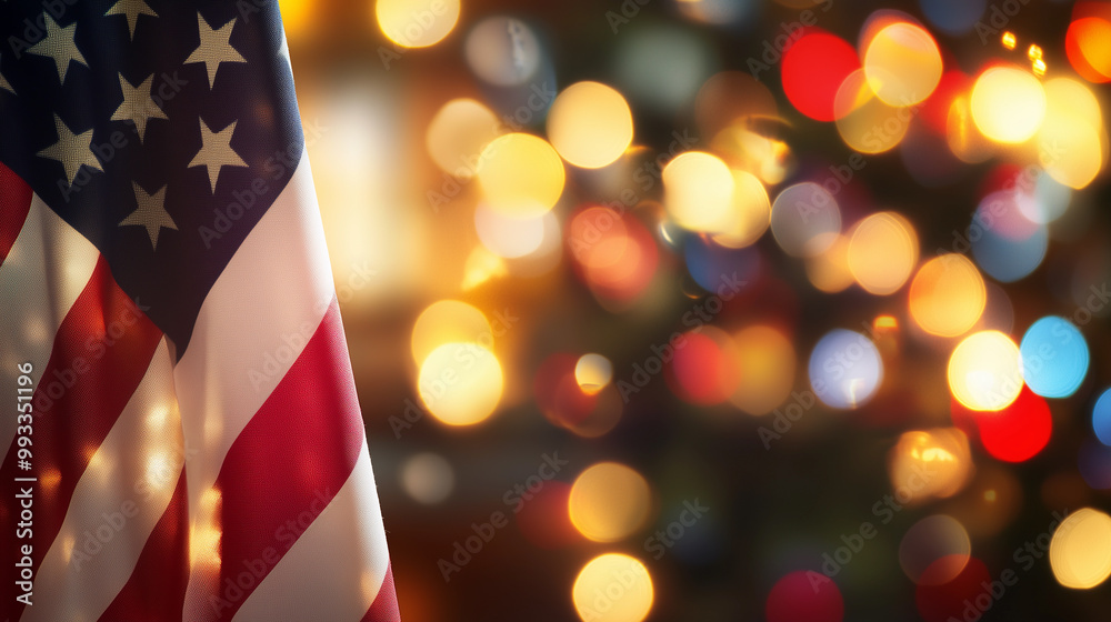 american flag with sunny blurry background with space for text. the ...