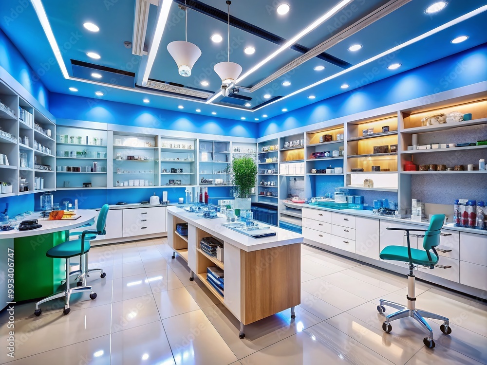 Modern Medical Equipment Store Interior with Shelves Displaying Various ...