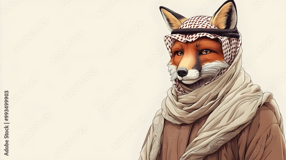 Stylized Fox Character in Saudi Arabian Traditional Clothing on Plain ...