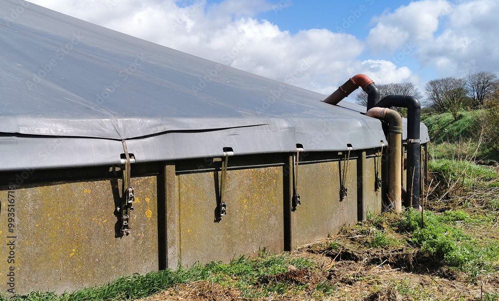 Danish slurry tank building at a cattle farm in Denmark Stock Photo ...