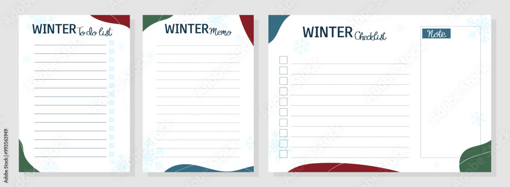 Winter template of To Do List, Checklist, Memo. Set of vertical and ...