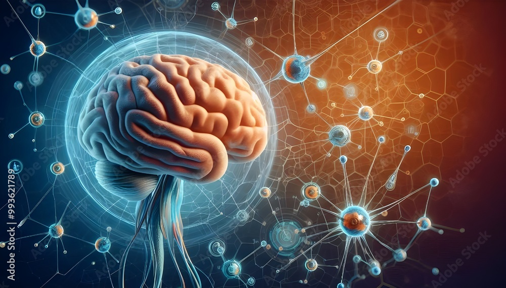 Synapse and neuron in 3D brain illustration. Explore neurotransmitter ...