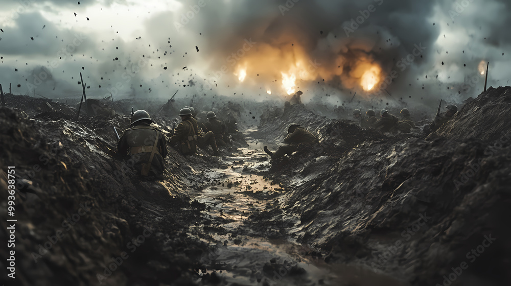 Generative AI, Battle in the Mud: World War I Trenches Stock Photo ...