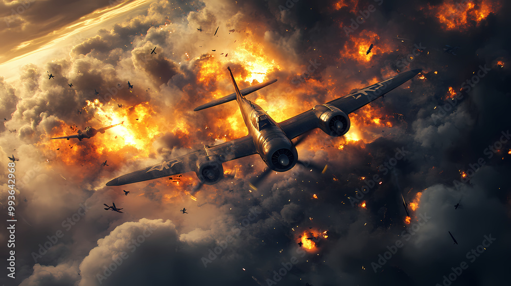 Ilustración de Stock Generative AI, Explosive Machine Gun Fire in WWII ...