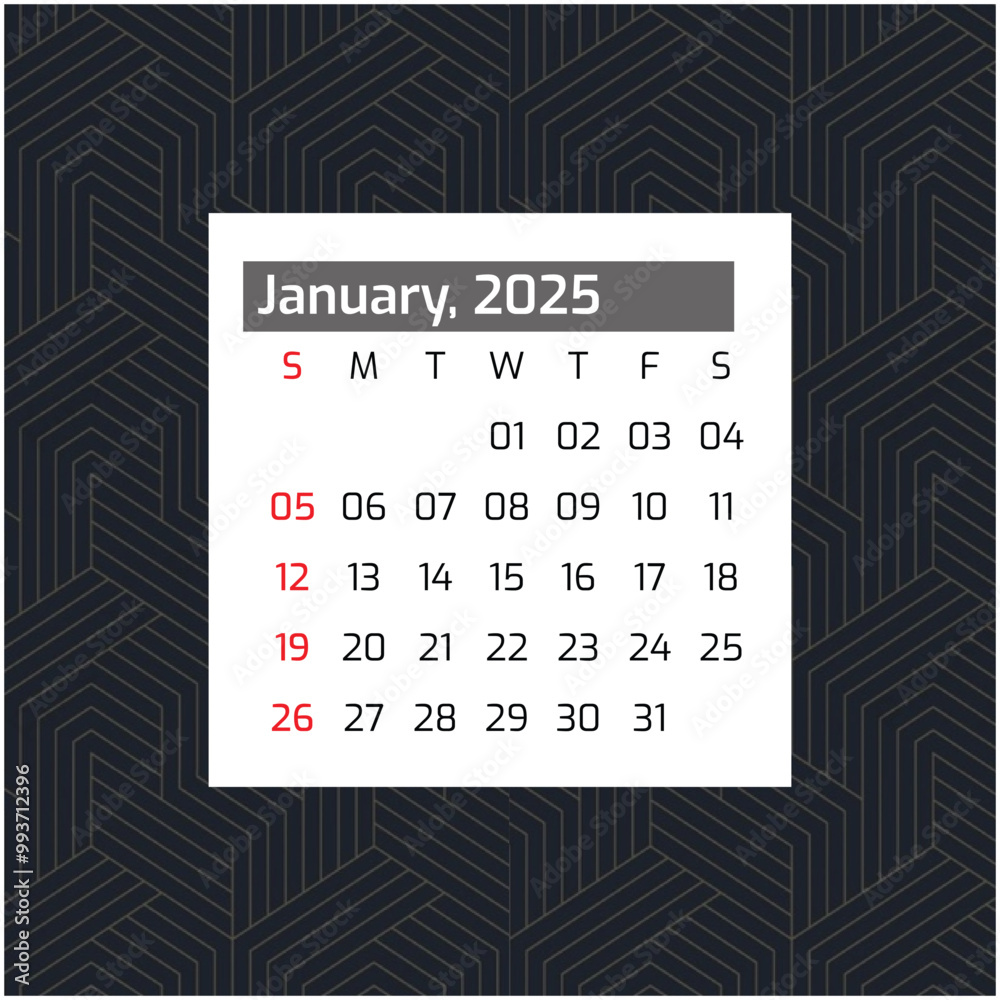 2025 January Calendar Black Design Template, Professional Style-01 ...