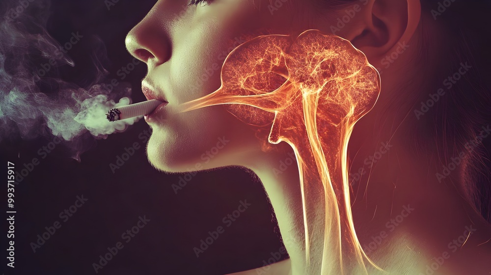 Smoking kills. Pretty young woman smoking dangerous cigarette. The ...