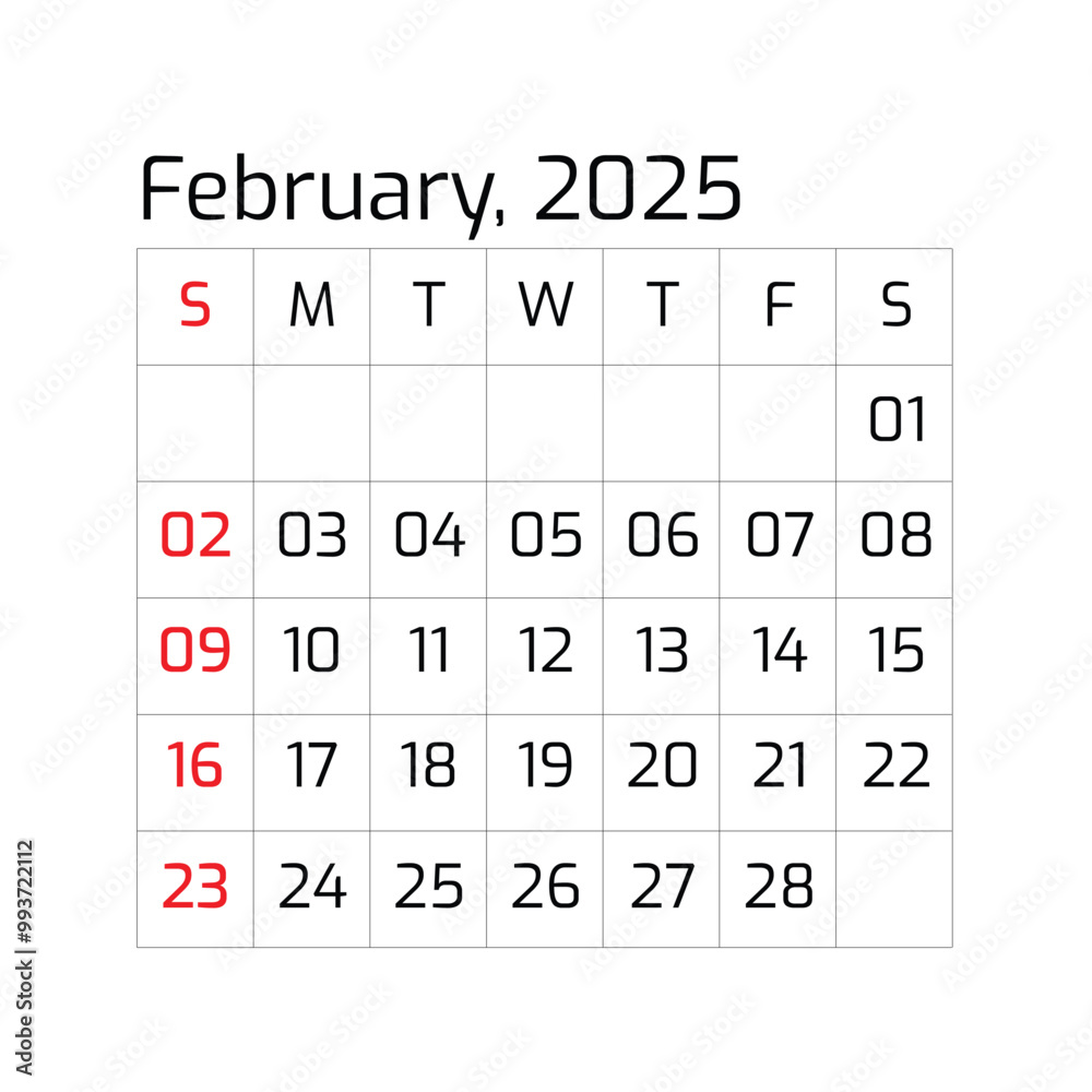 2025 Year February Month Single Page Corporate Wall Calendar Template ...