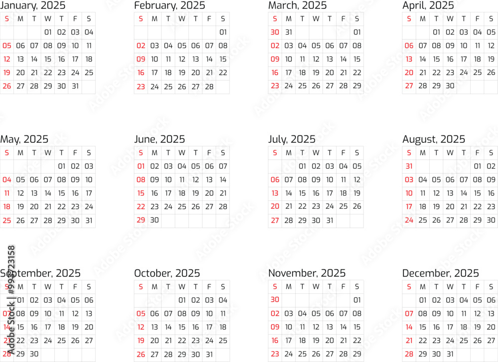 2025, 12 Month Calander Professional Template. Mock Up, Layout Of A ...