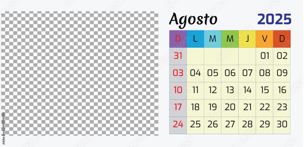 Spanish Calendario Agosto Calendar 2025 , Horizontal Calendar Template ...