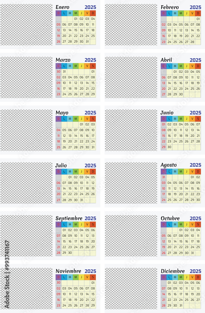 Spanish Calendario All Month Calender 2025 , Horizontal Calender ...