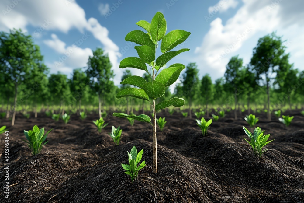 A 3D visualization of a forest regenerating after deforestation ...