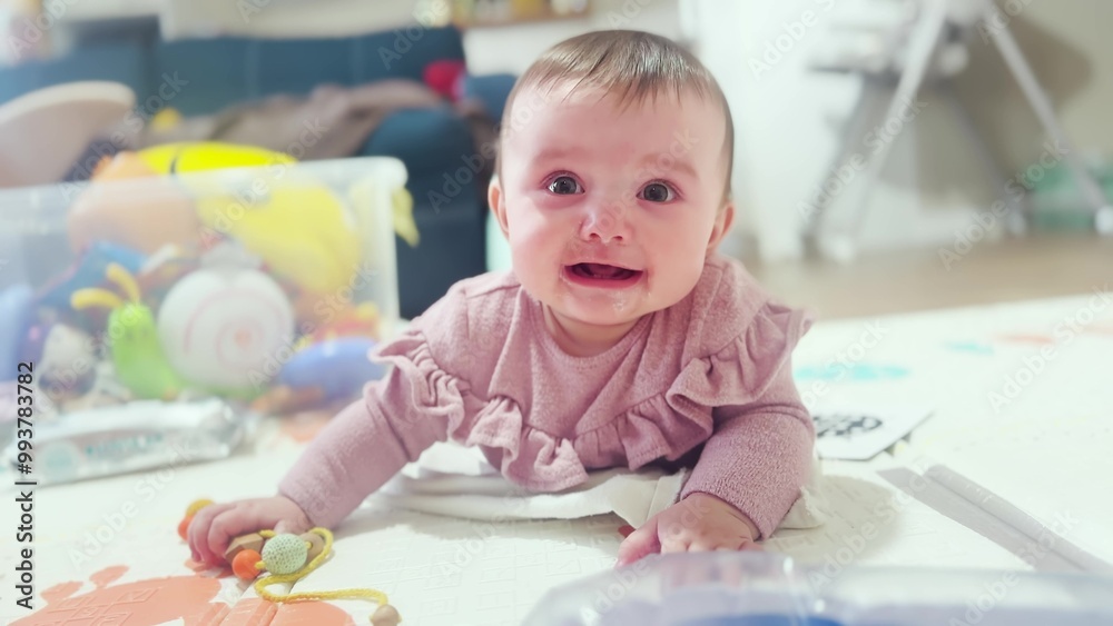 baby a newborn crying. little girl 6 months upset crying sad facial ...