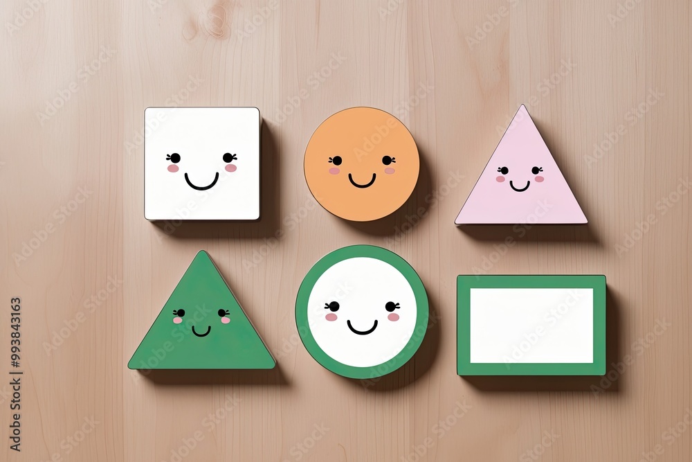 Charming Group of Simple Geometric Shape Characters: Square, Circle ...