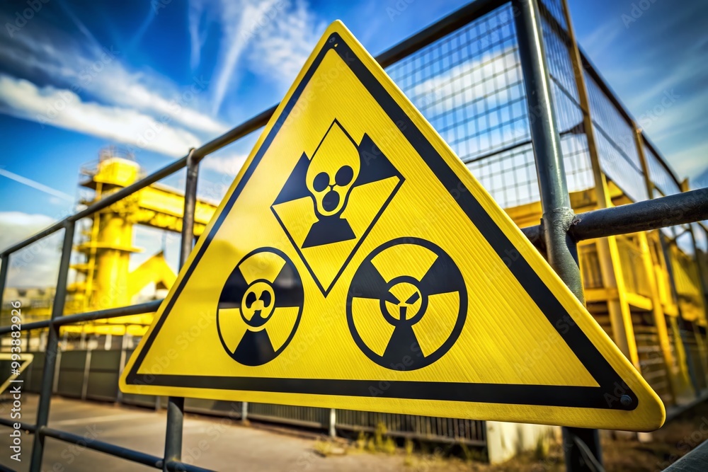 Bright yellow hazmat placard with warning symbols indicating hazardous ...