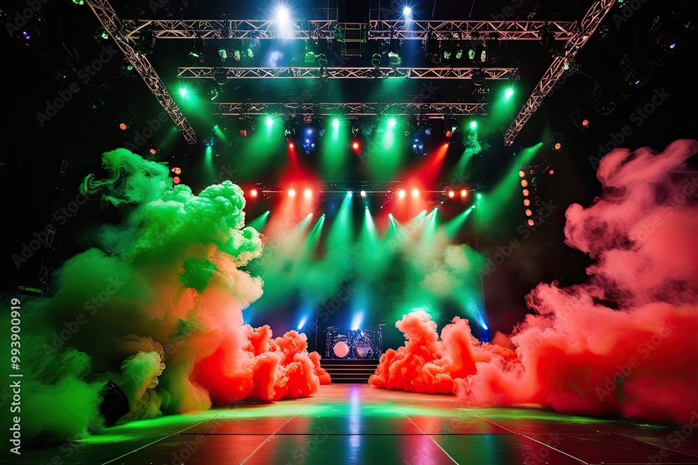 Immersive Avant-Garde Concert Stage Featuring Vibrant Green and Coral ...
