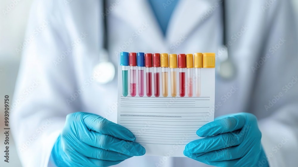 Hands holding a genetic test report, hereditary cancer risk, colorectal ...