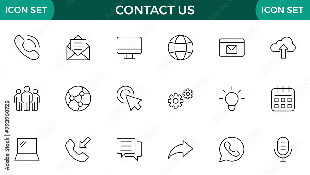 Set of simple Contact us icons for web and mobile app. Social Media ...