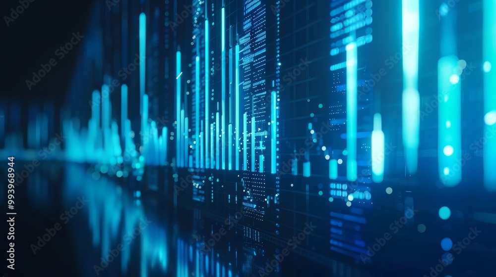 3D loop animation of a blue chart representing the growth of the stock ...