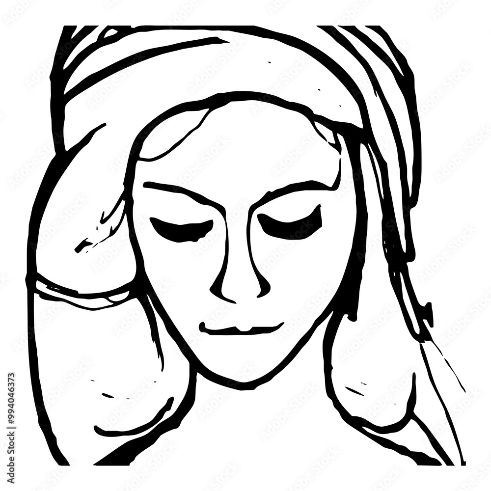 Fictional Female Character Black And White Line Art Logo Design For fictional-female-character-black-and-white-line-art-logo-design-for