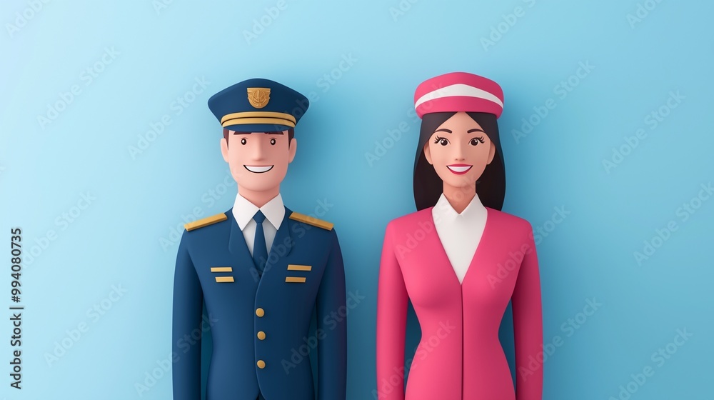 Illustration of a pilot and a flight attendant standing together ...