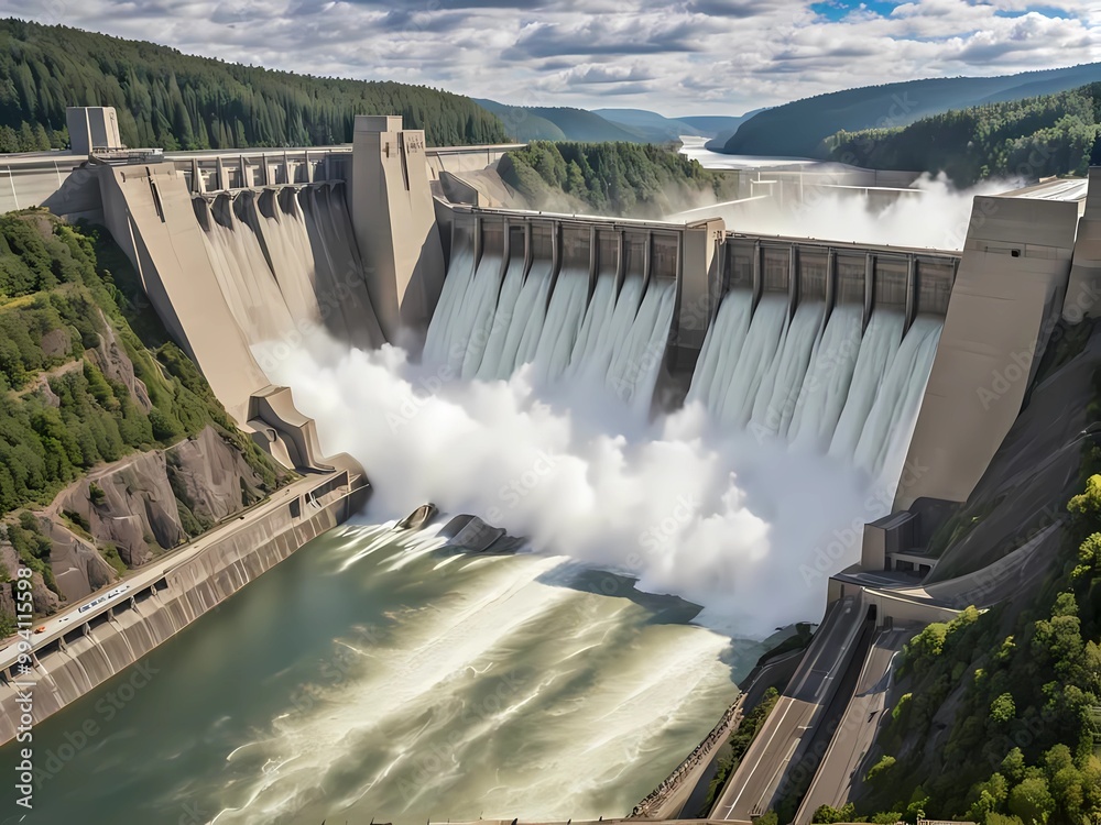Dam hydroelectric plants harness river flow, generating clean ...