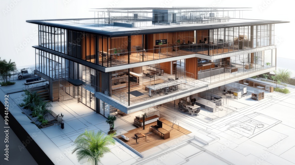 Comprehensive House blueprint 3d plan. Office design. Generate Ai Stock ...