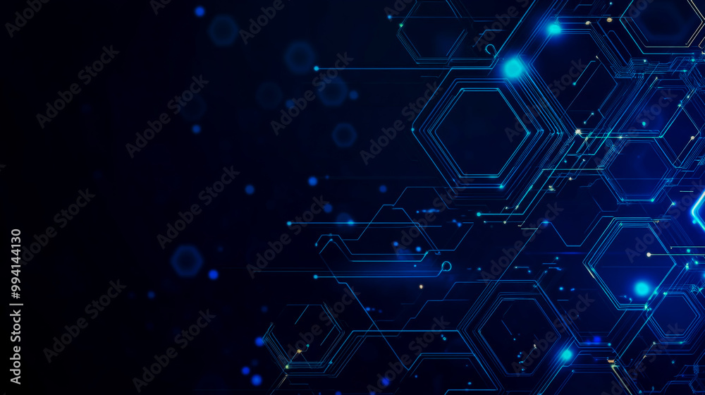Blue tech background featuring circuit lines and hexagons, vector ...