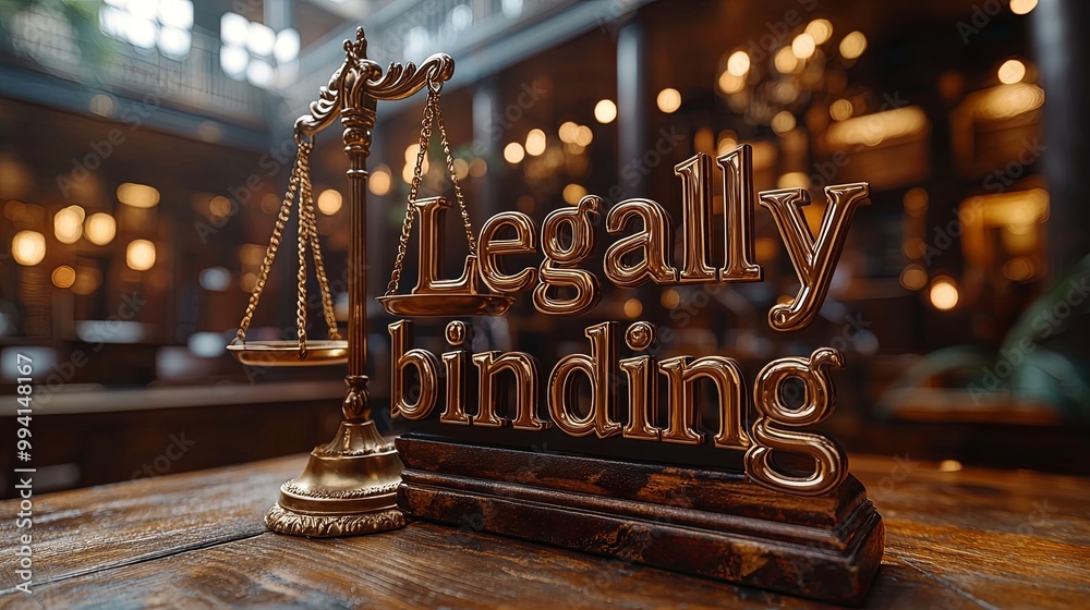 This legal concept art image depicts the phrase 'Legally Binding' in a ...