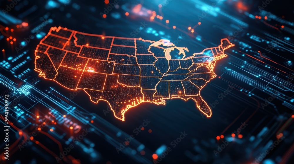 glowing digital map of usa representing global connectivity and data ...