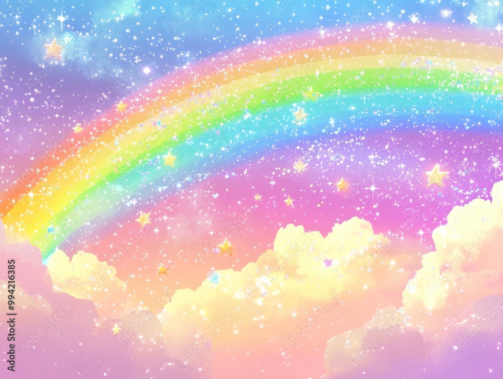 Whimsical holographic backdrop featuring a magical rainbow sky adorned ...