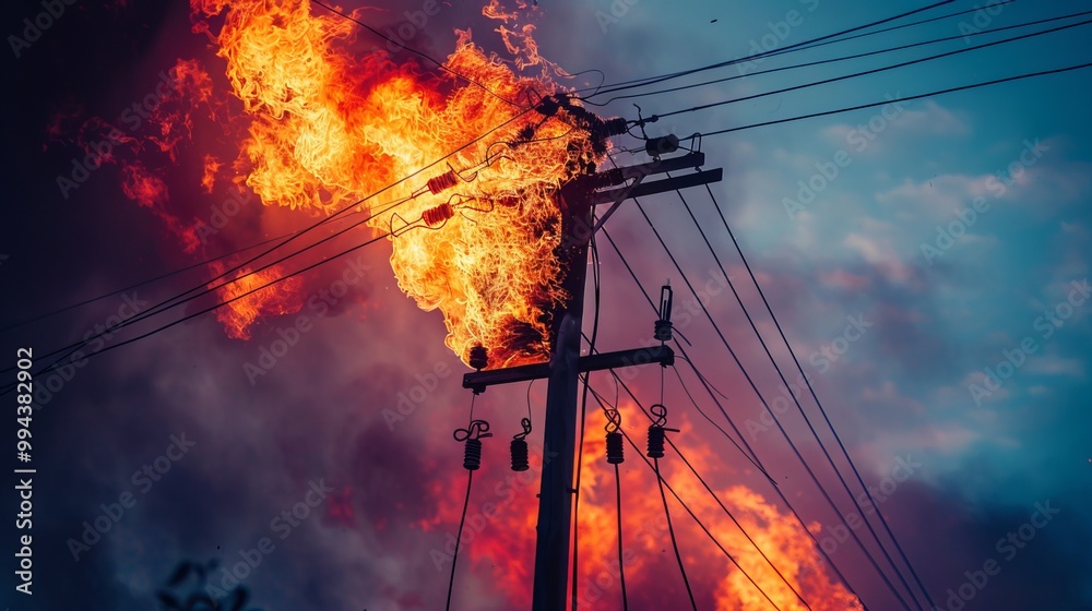 Electrical wires on an electricity pole caught fire because of a surge ...