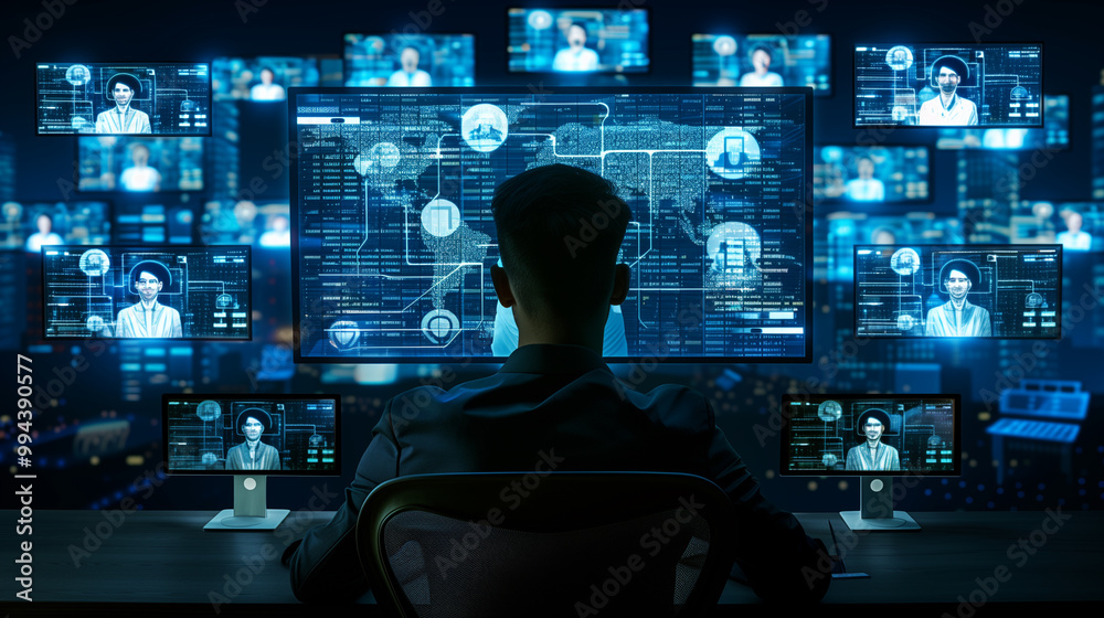 High-Tech Surveillance and Data Monitoring, A person sits in front of ...