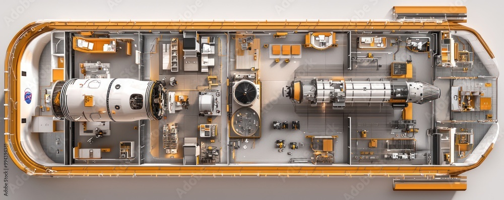 Architectural plan of a space exploration launch and training facility ...