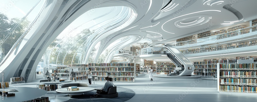 Technical drawing for a futuristic library with automated book ...