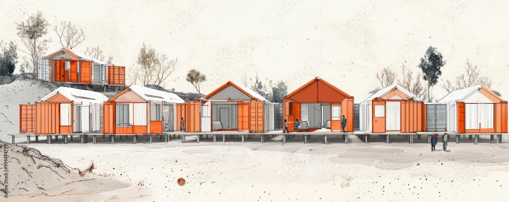 Technical drawing for a modular disaster relief housing system ...