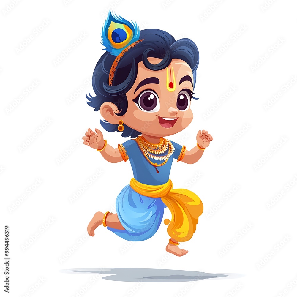 Cute cartoon illustration of Hindu god Krishna running Stock ...