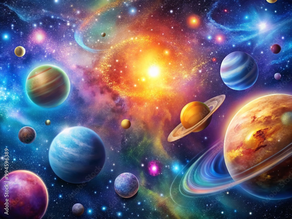 Vibrant Space Clipart Background with Stars, Planets, and Cosmic ...