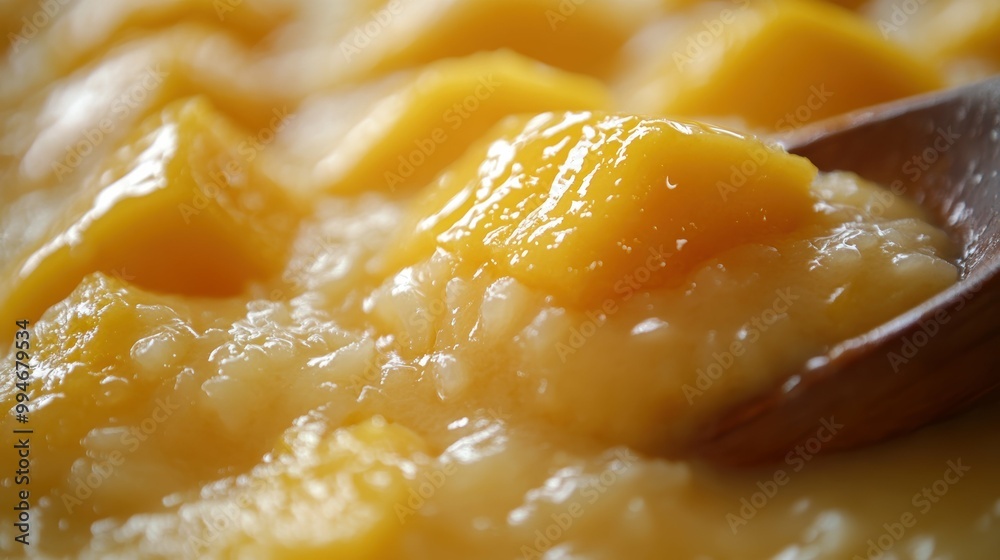 Macro shot highlighting the silky, custard-like filling of a Lao khao ...